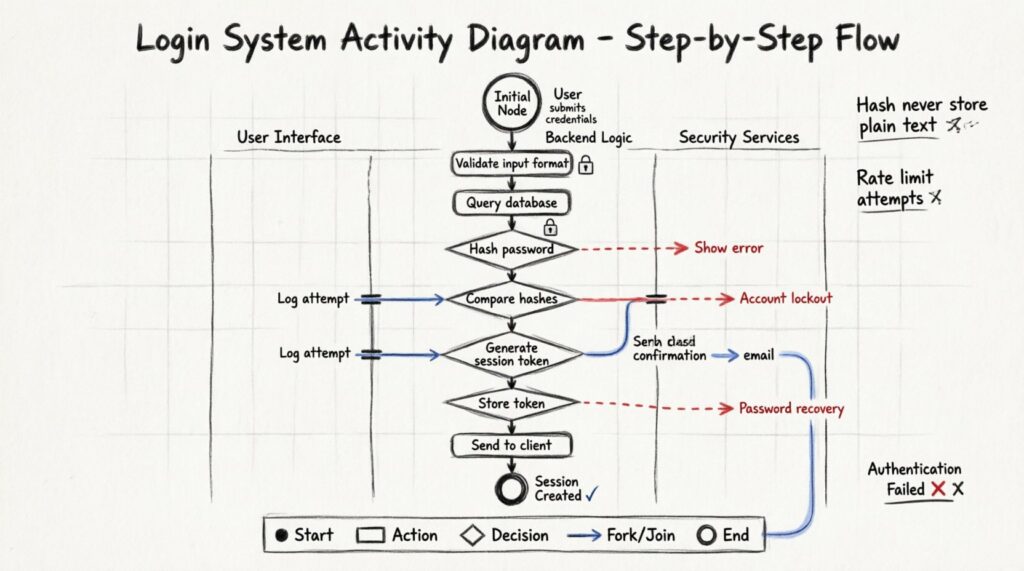 Activity Diagram Case Study: Login System Mapping