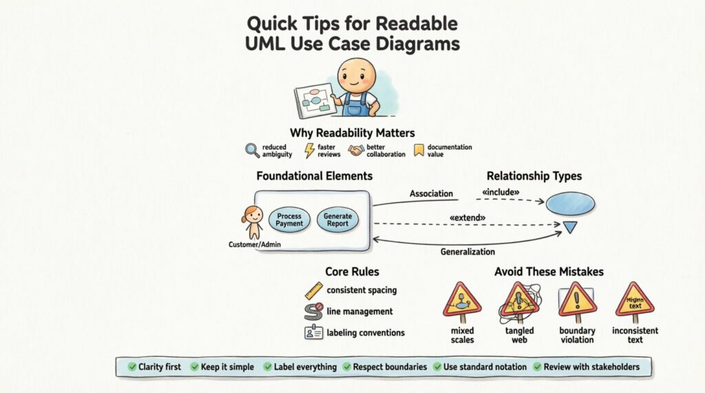 Drawing Readable UML Use Case Diagrams: Quick Tips & Guide