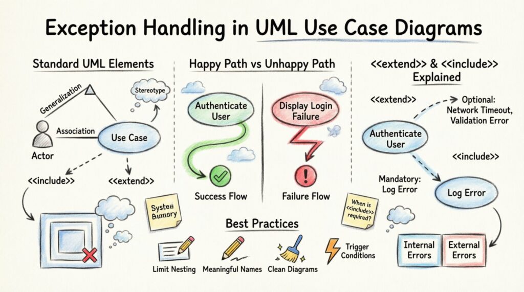 Exception Handling in UML Use Case Diagrams ⚠️