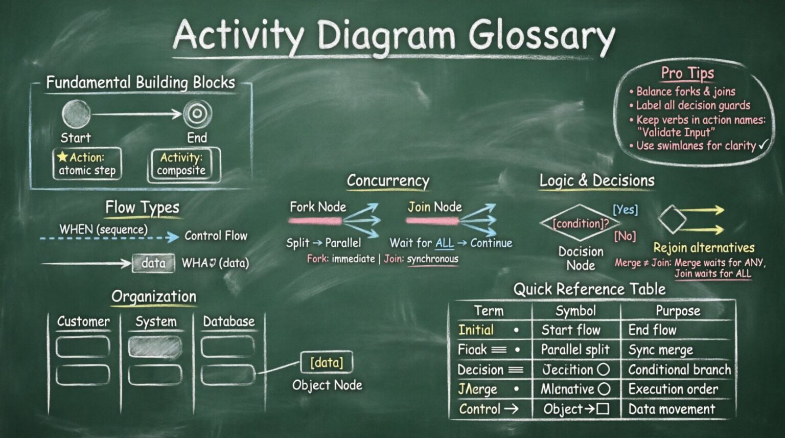 Activity Diagram Glossary: Fork, Join & Object Flow 📊