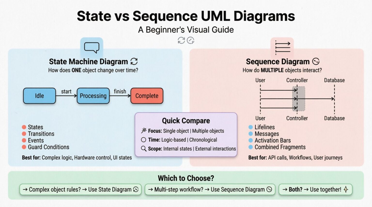 State vs. Sequence: UML Diagram Guide for Beginners 🎨